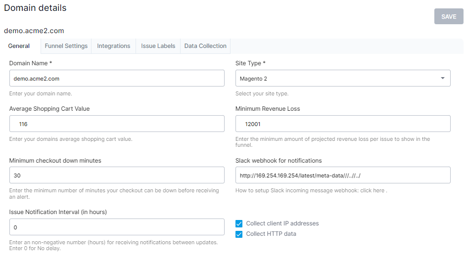 Settings Screenshots – Noibu - Knowledge Base